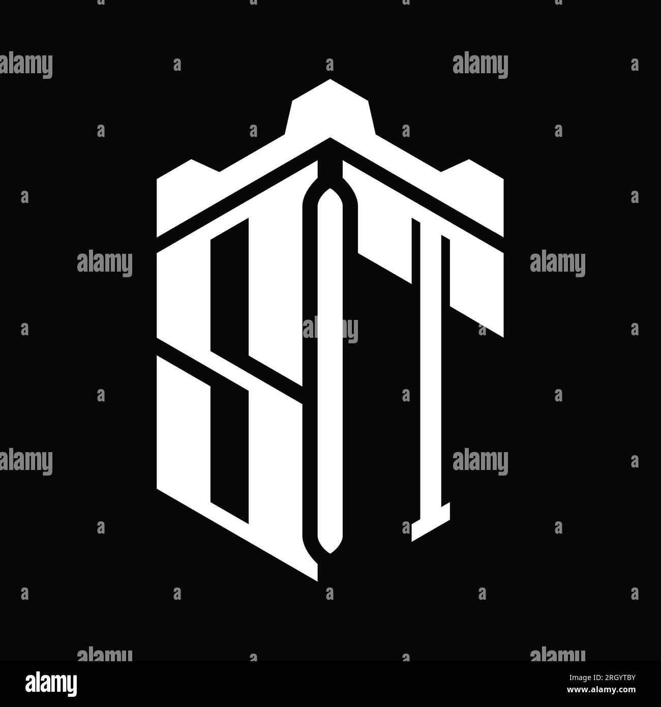 ST Letter Logo monogram hexagon shape with crown castle geometric style ...