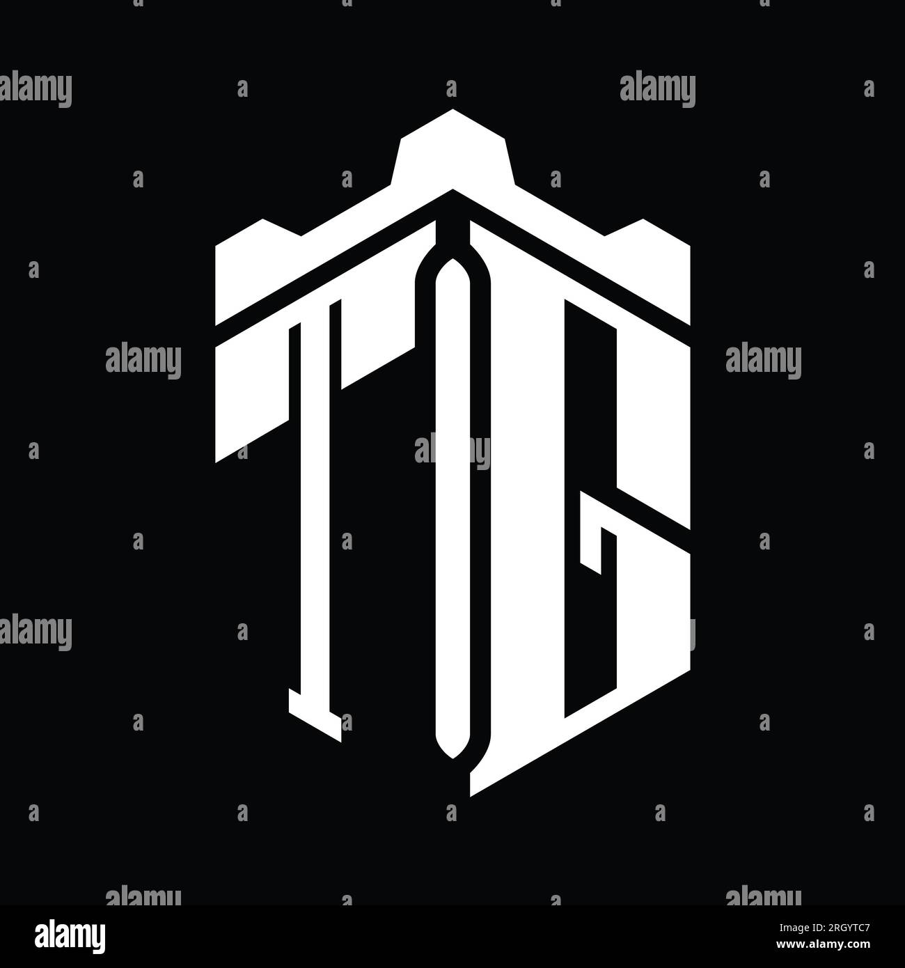 TG Letter Logo monogram hexagon shape with crown castle geometric style ...