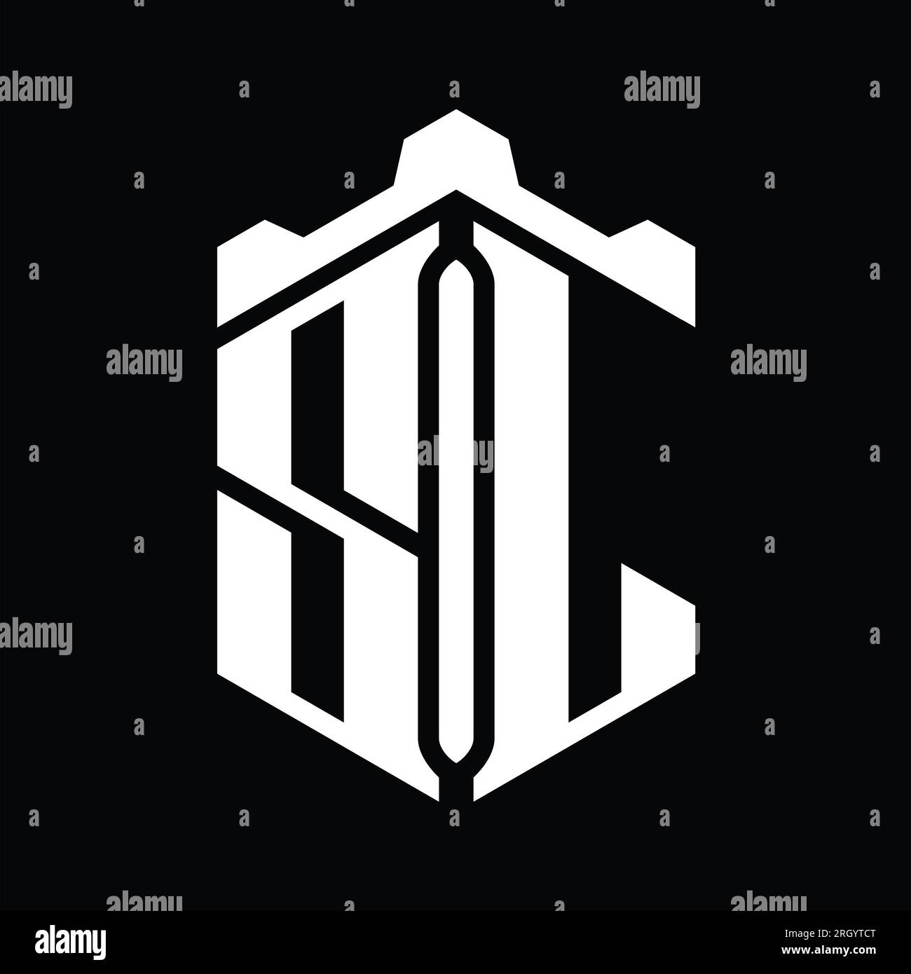 SL Letter Logo monogram hexagon shape with crown castle geometric style ...