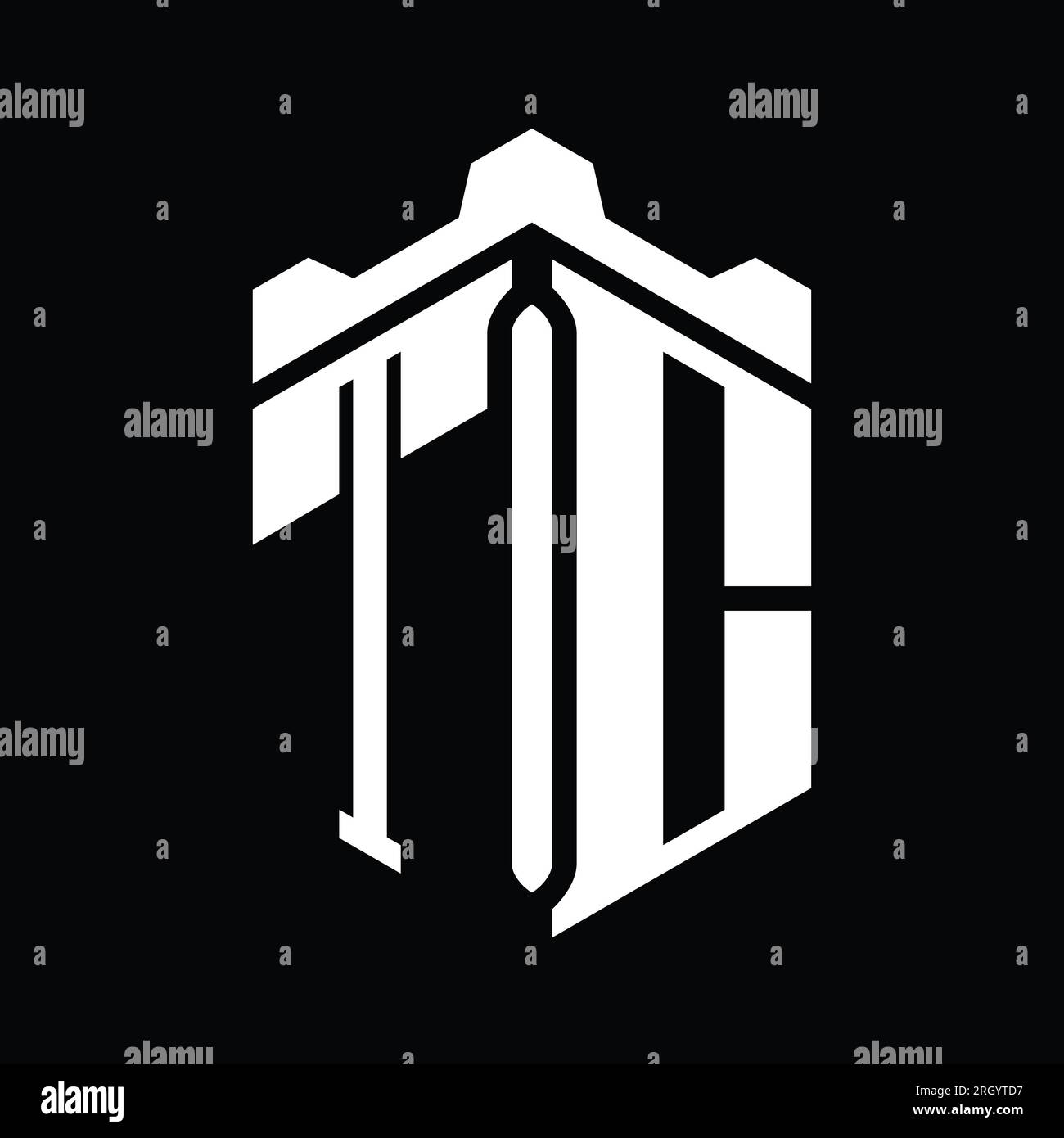 TC Letter Logo monogram hexagon shape with crown castle geometric style ...
