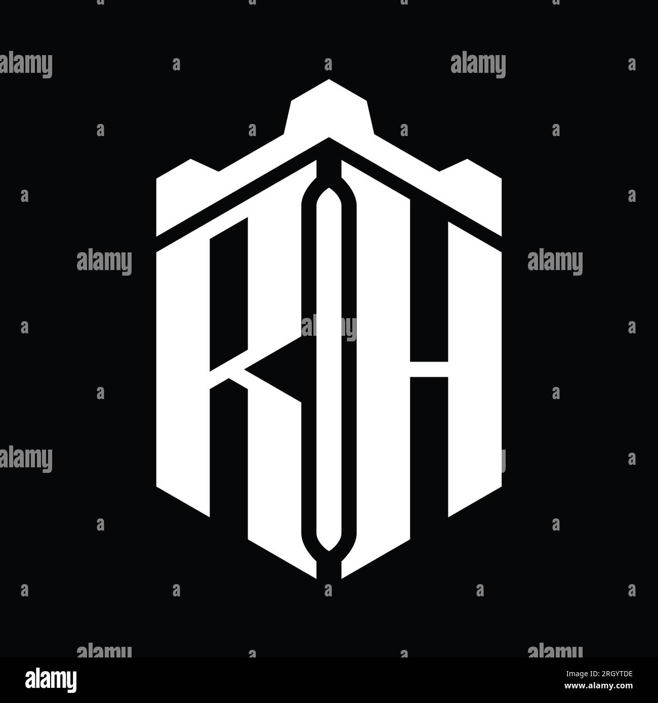 RH Letter Logo monogram hexagon shape with crown castle geometric style ...