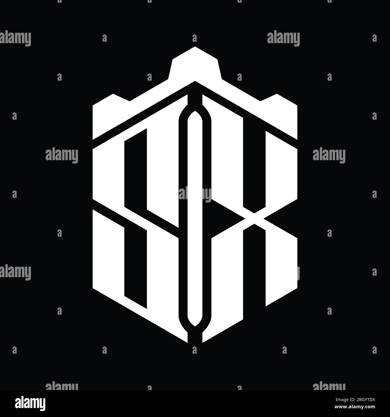 SX Letter Logo monogram hexagon shape with crown castle geometric style ...