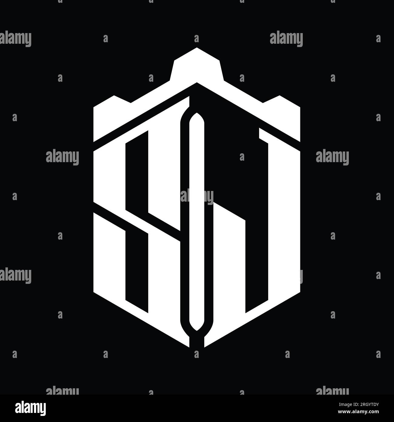 SJ Letter Logo monogram hexagon shape with crown castle geometric style ...