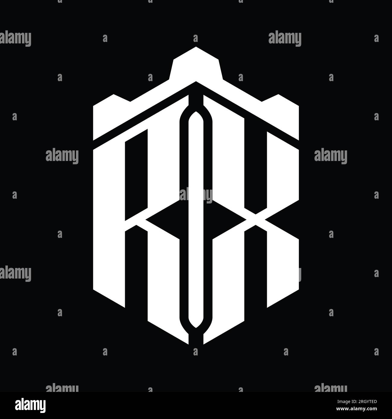 RX Letter Logo monogram hexagon shape with crown castle geometric style ...