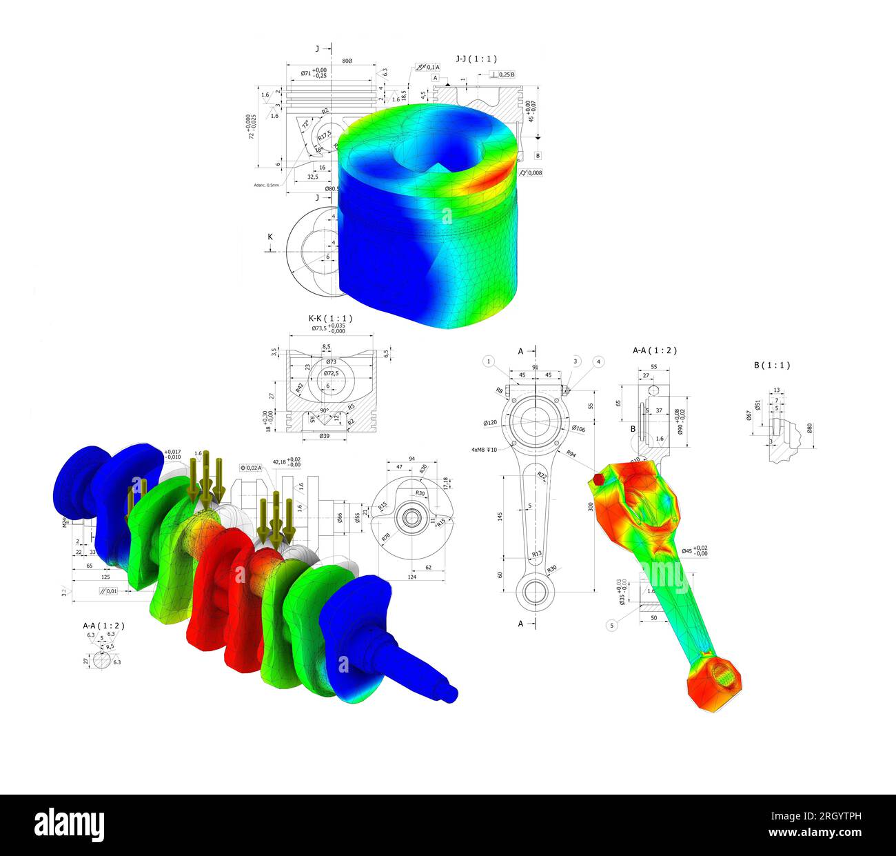 Finite Element Method Fem And Technical Drawing Crankshaft Testing