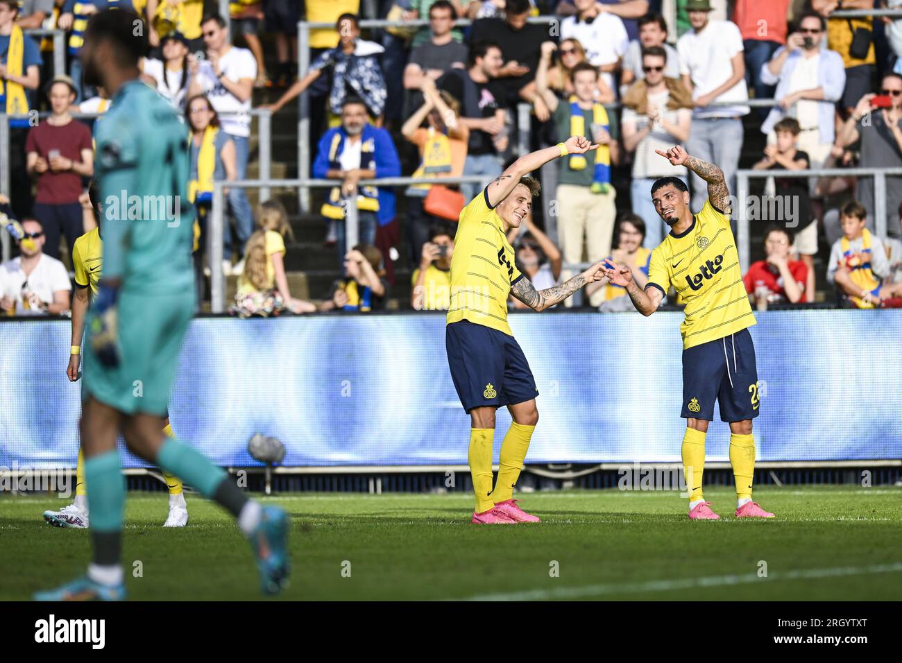 Brussels, Belgium. 12th Aug, 2023. Union's Dennis Eckert Ayensa and ...