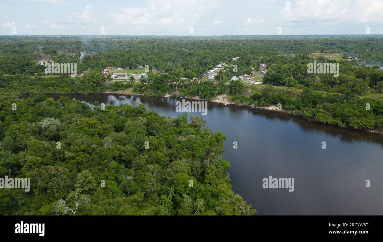 The Amazon rivers in the summer season present white sand beaches ...