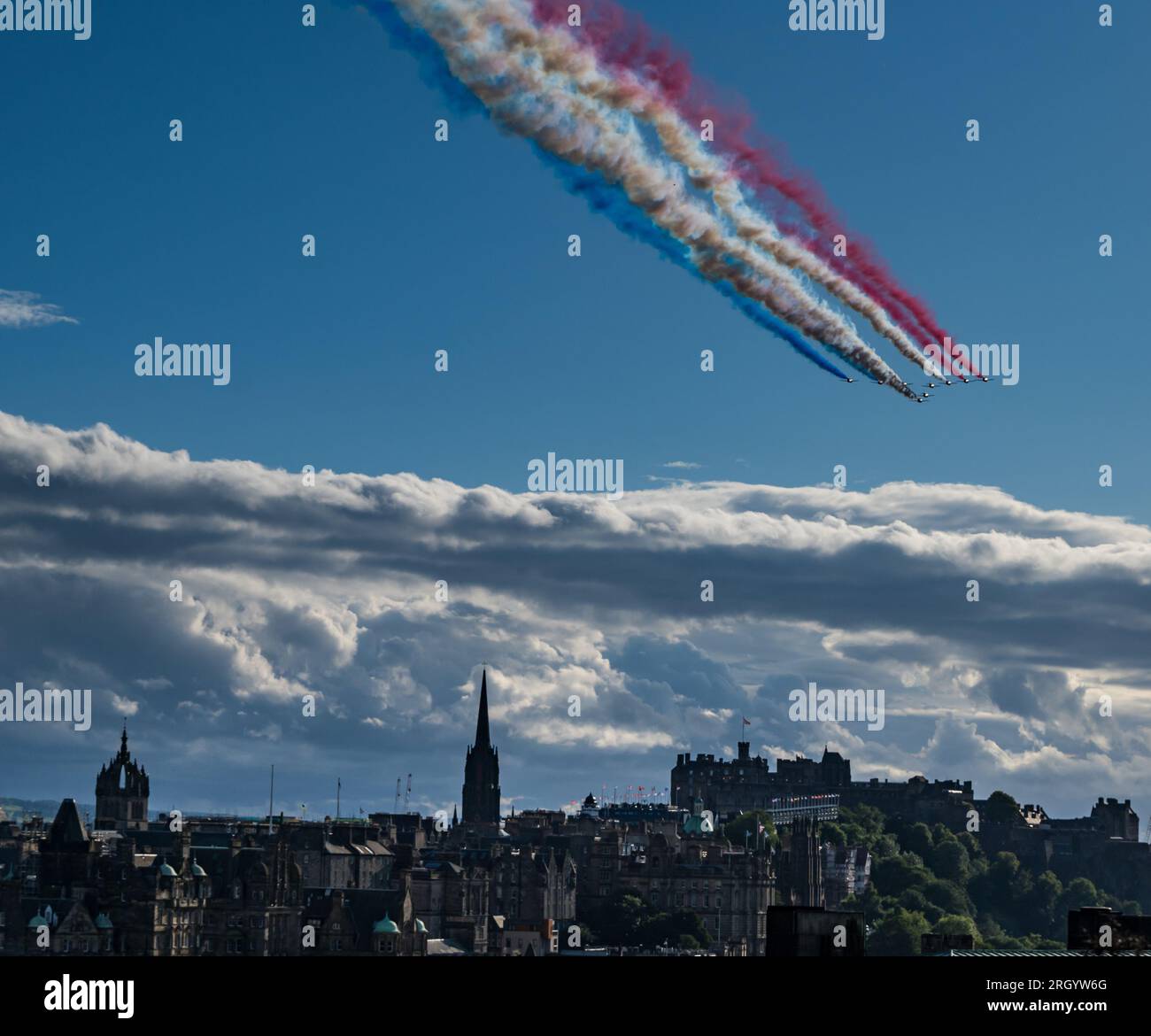 Edinburgh, Scotland, UK, 12th August 2023. Red Arrows flypast: the RAF ...