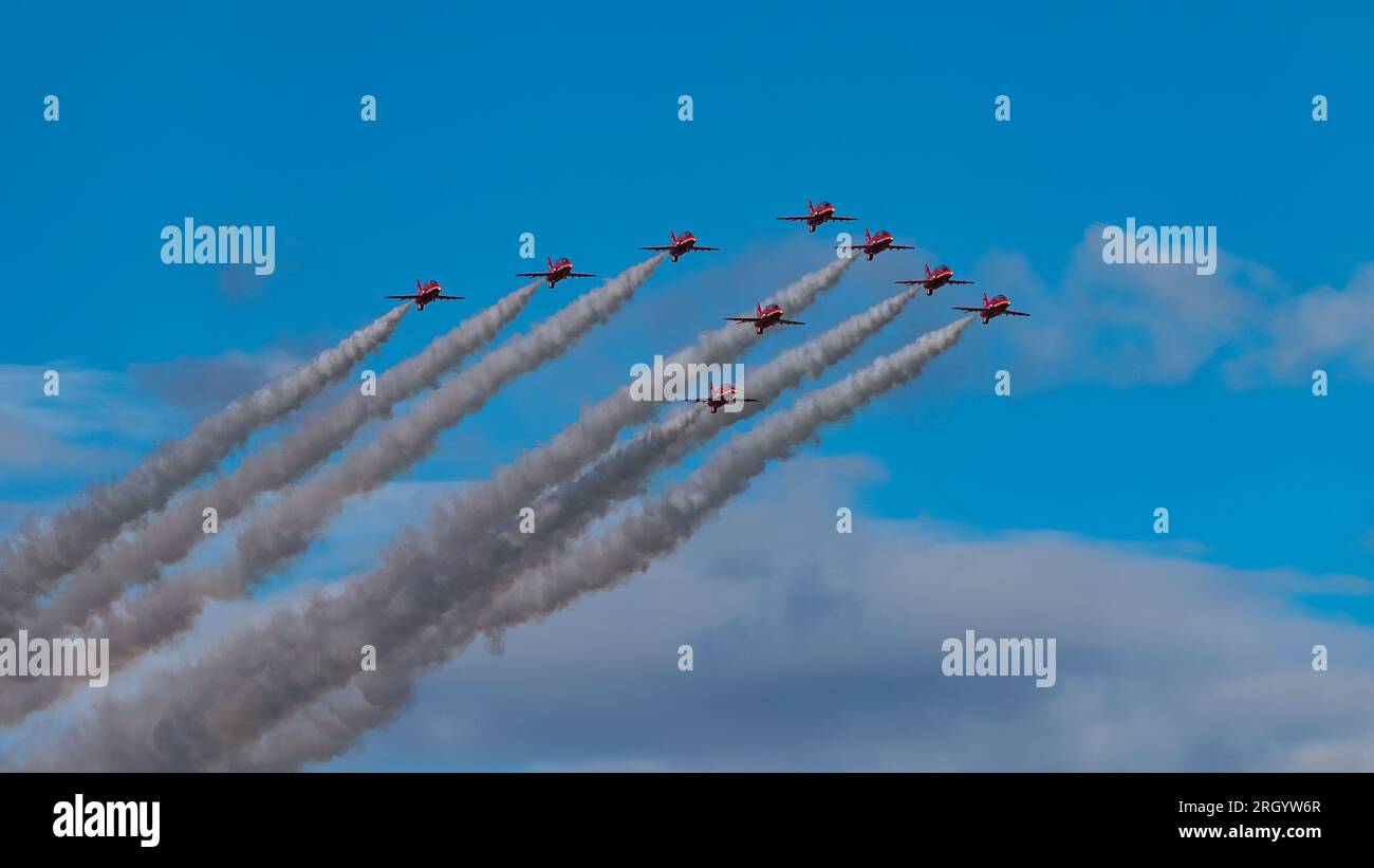 Edinburgh, Scotland, UK, 12th August 2023. Red Arrows flypast: the RAF ...