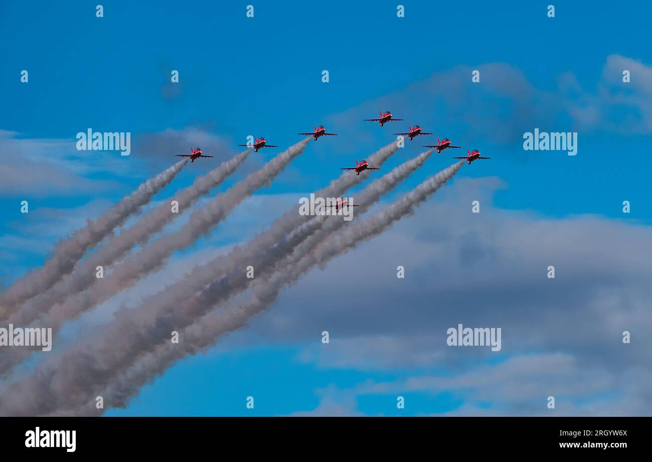 Edinburgh, Scotland, UK, 12th August 2023. Red Arrows flypast: the RAF ...
