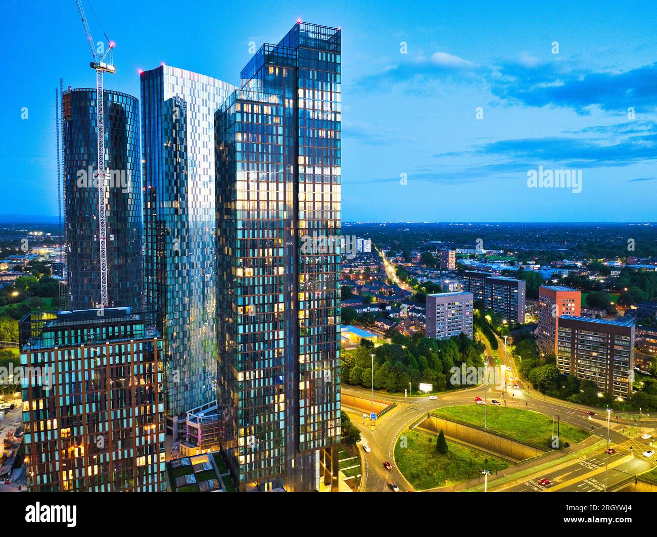 Aerial photo of Manchester skyscrapers and new development taken from ...