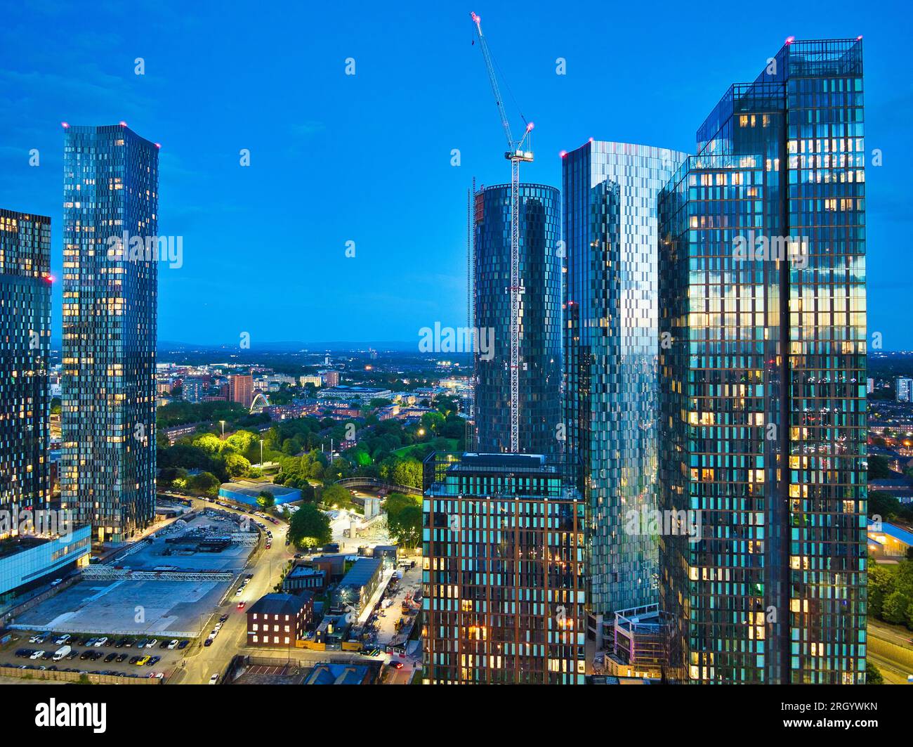 Aerial photo of Manchester skyscrapers and new development taken from ...