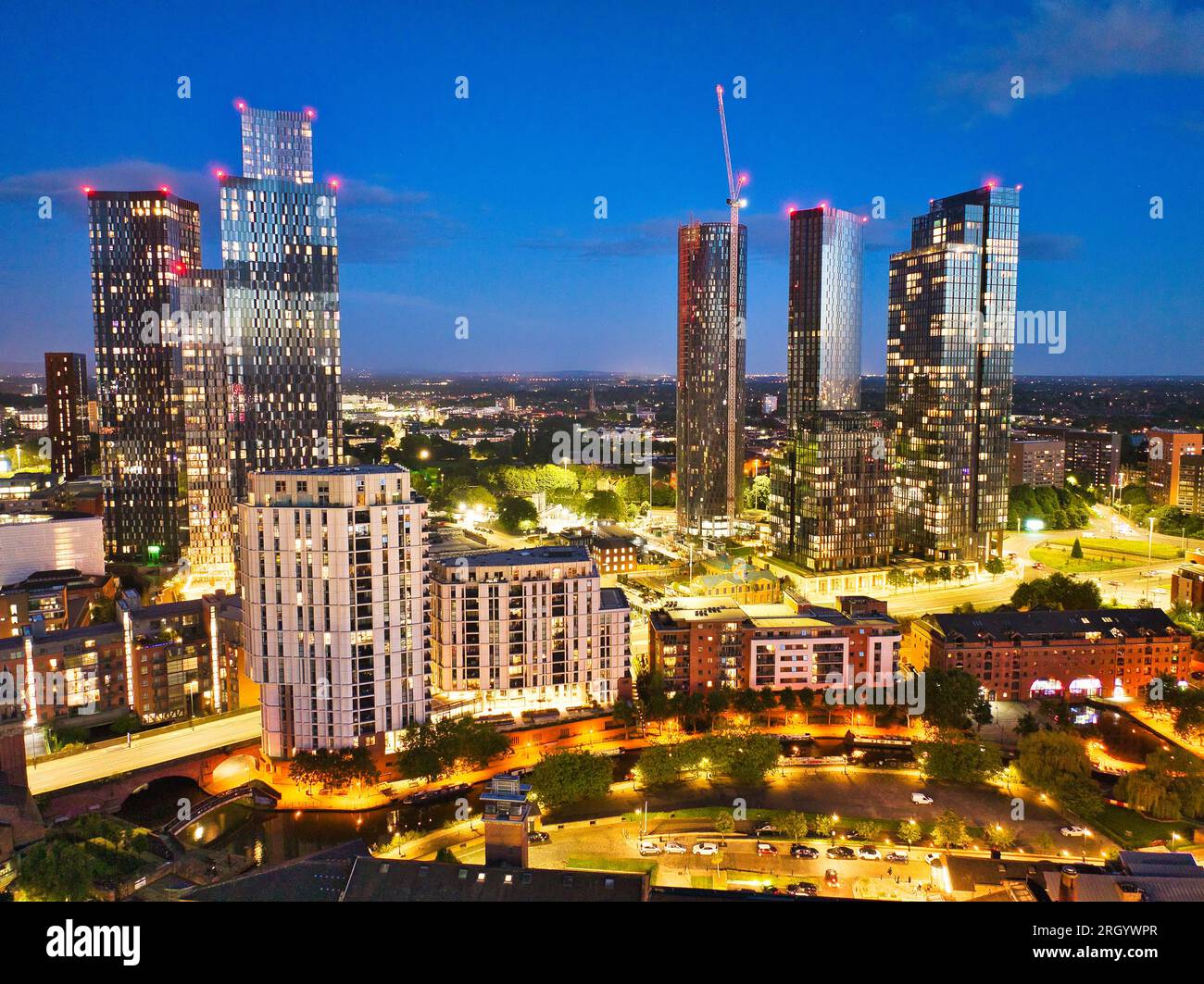 Aerial photo of Manchester skyscrapers and new development taken from ...