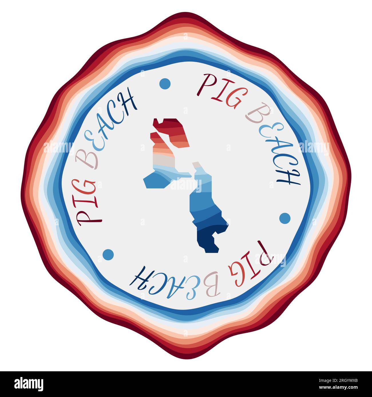 Pig Beach badge. Map of the island with beautiful geometric waves and ...