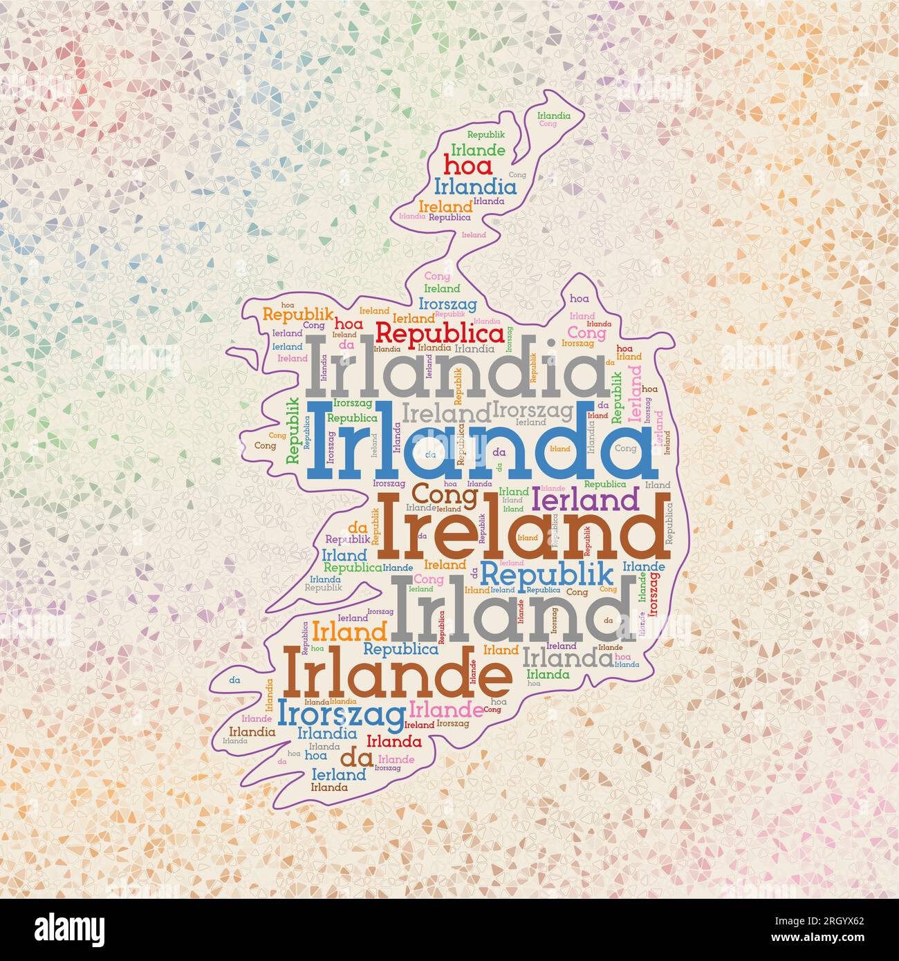 Ireland shape with country names word cloud in multiple languages ...