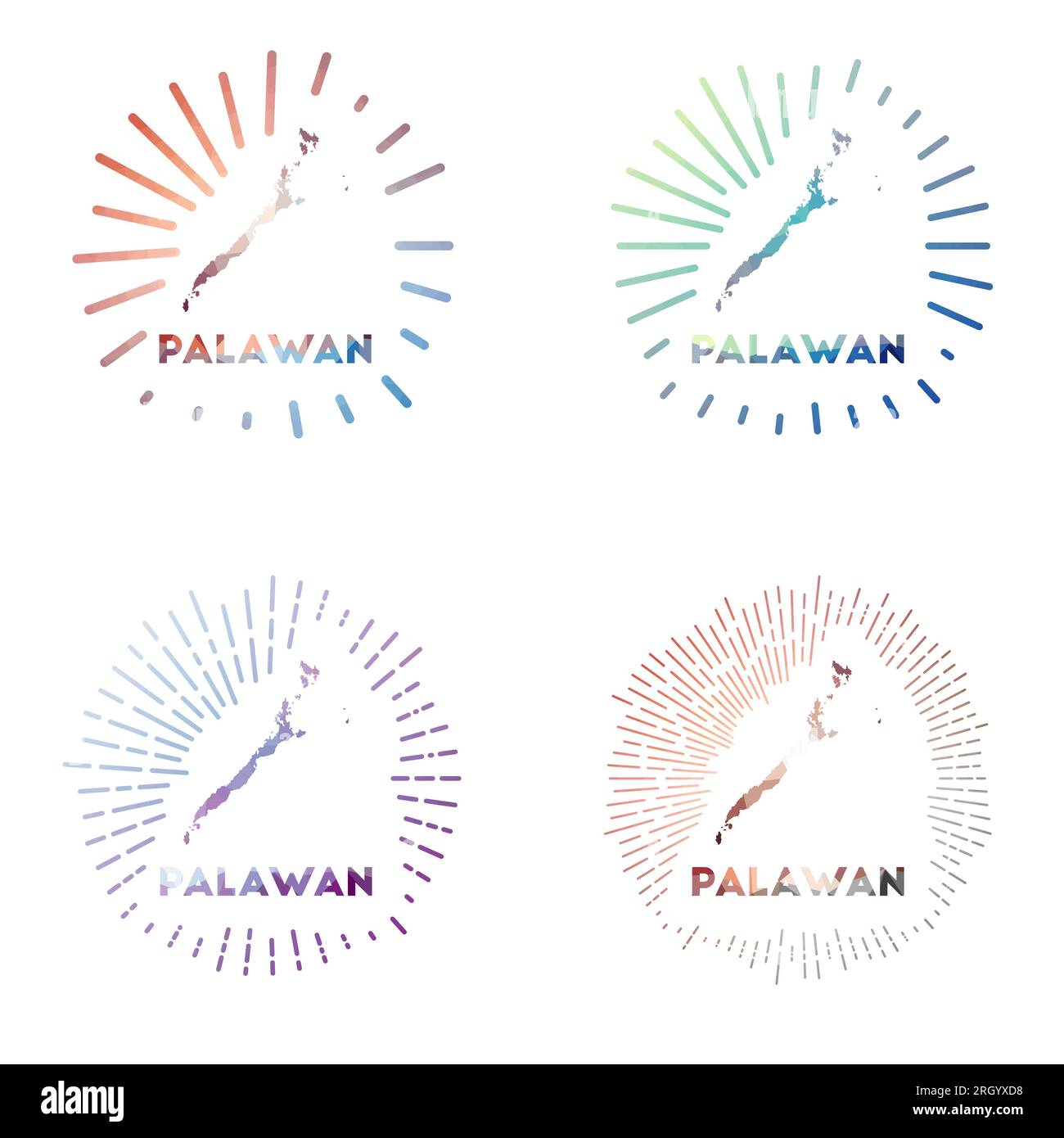 Palawan low poly sunburst set. Logo of island in geometric polygonal ...