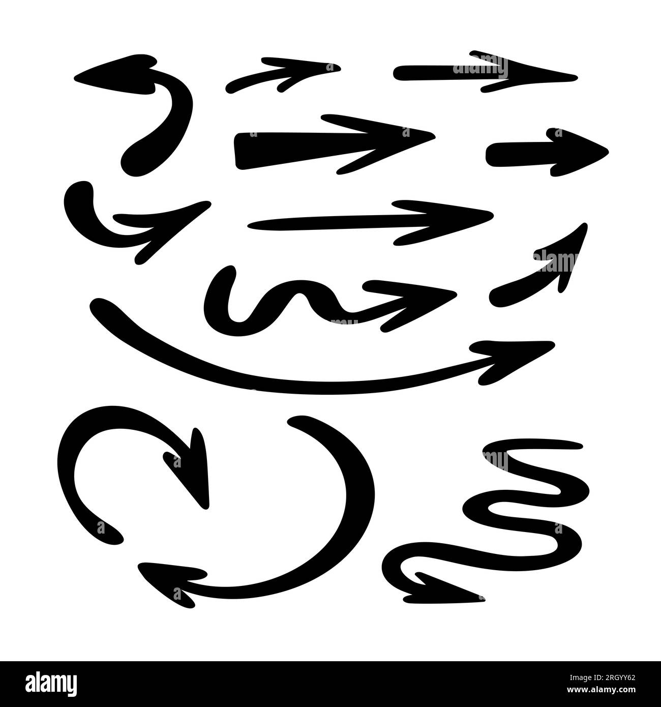 Arrows set simple hand drawn vector illustration, free form signs ...