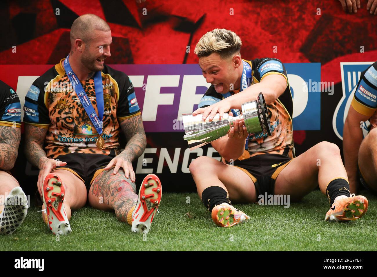 London, UK. 12th Aug, 2023. Zak Hardaker of Leigh Leopards and Lachlan ...
