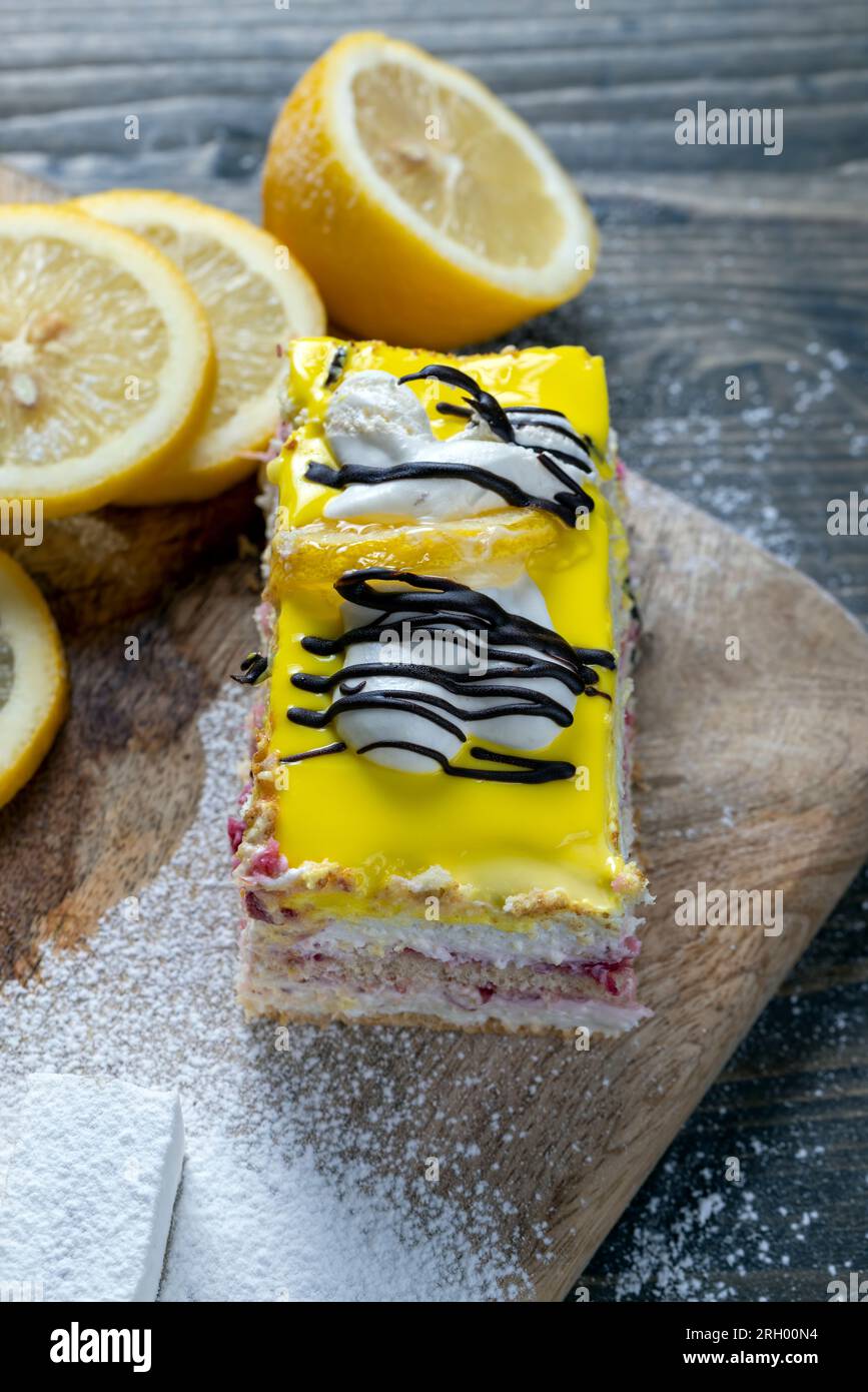 lemon strawberry cake made of several layers of cakes of different ...