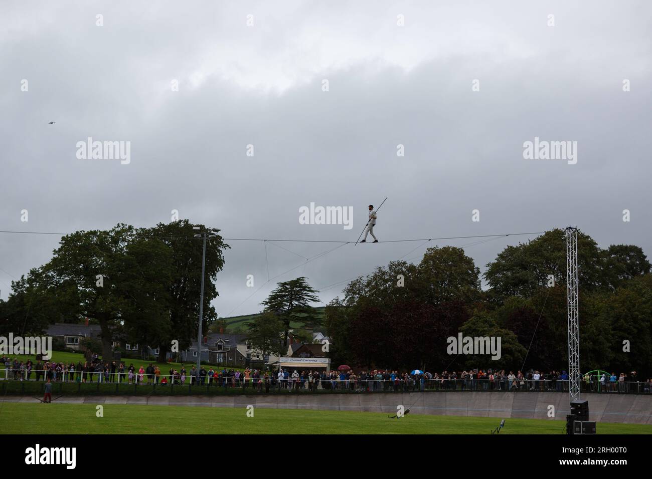 Carmarthen, UK. 12 August, 2023. Carmarthen-born high wire walker Ellis ...