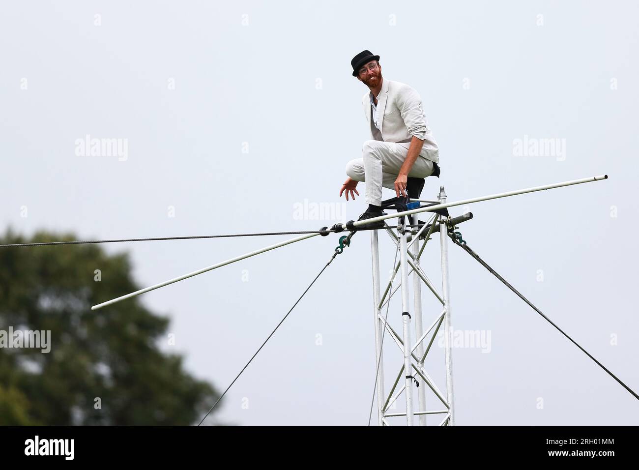 Carmarthen, UK. 12 August, 2023. Carmarthen-born high wire walker Ellis ...