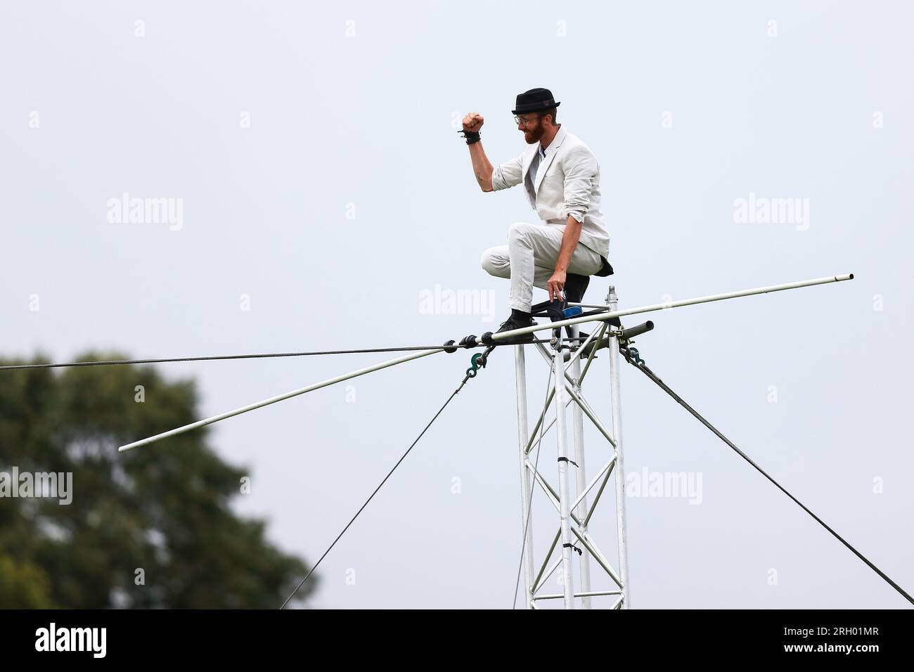 Carmarthen, UK. 12 August, 2023. Carmarthen-born high wire walker Ellis ...