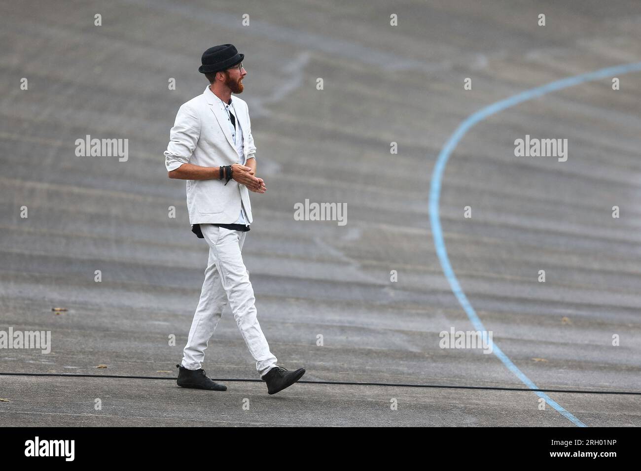 Carmarthen, UK. 12 August, 2023. Carmarthen-born high wire walker Ellis ...
