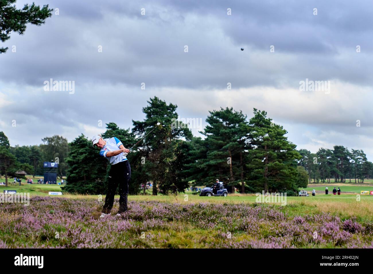 Charley Hull plays out of the rough on 18 during day three of the 2023 AIG Women's Open at ...