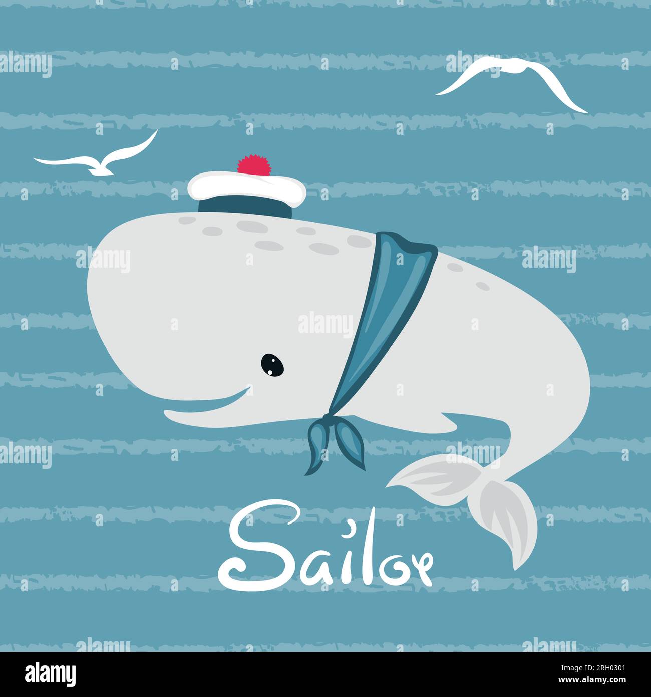 Cute cartoon whale salor. Vector illustration for kids Stock Vector ...