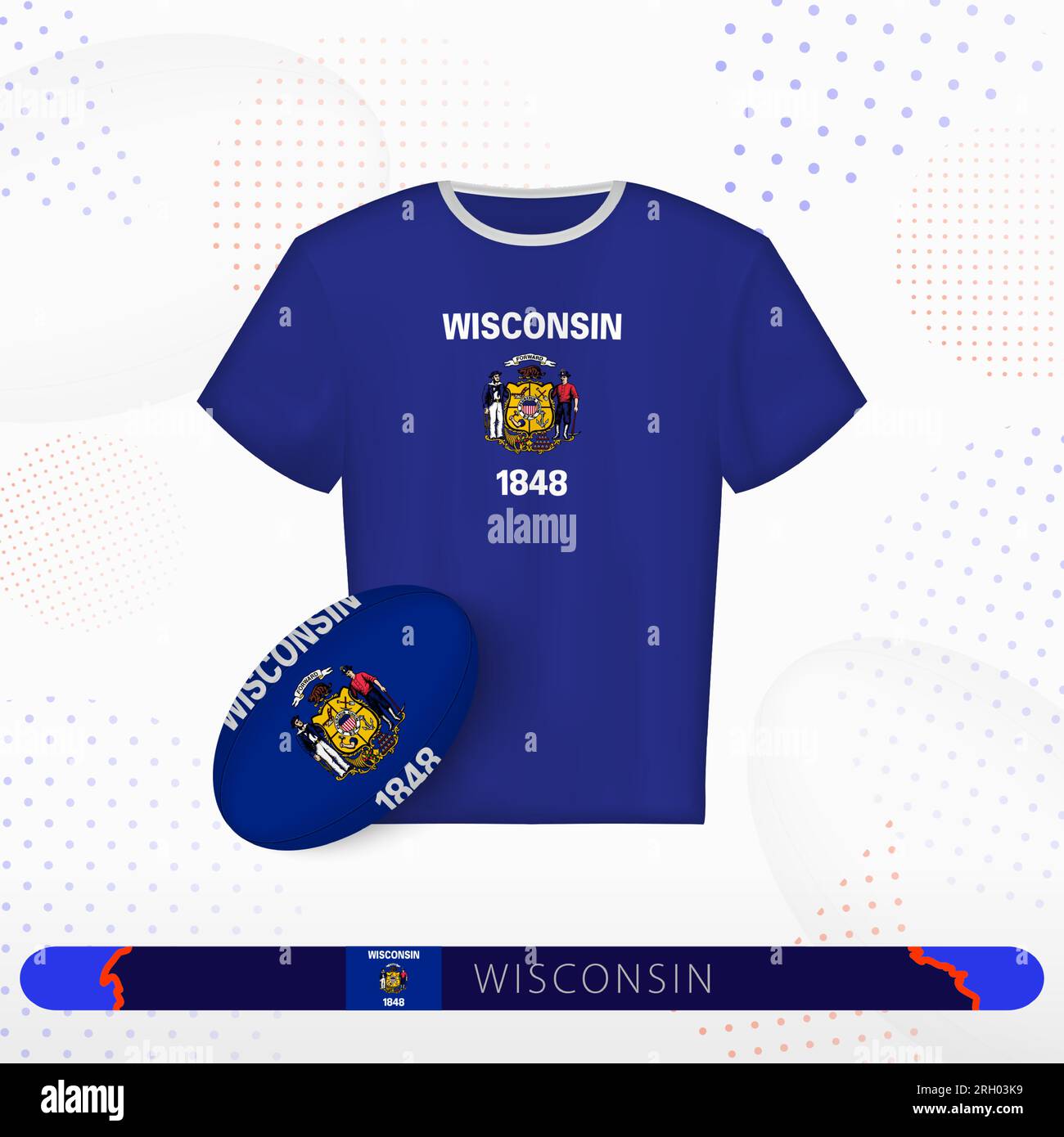 Wisconsin rugby jersey with rugby ball of Wisconsin on abstract sport ...