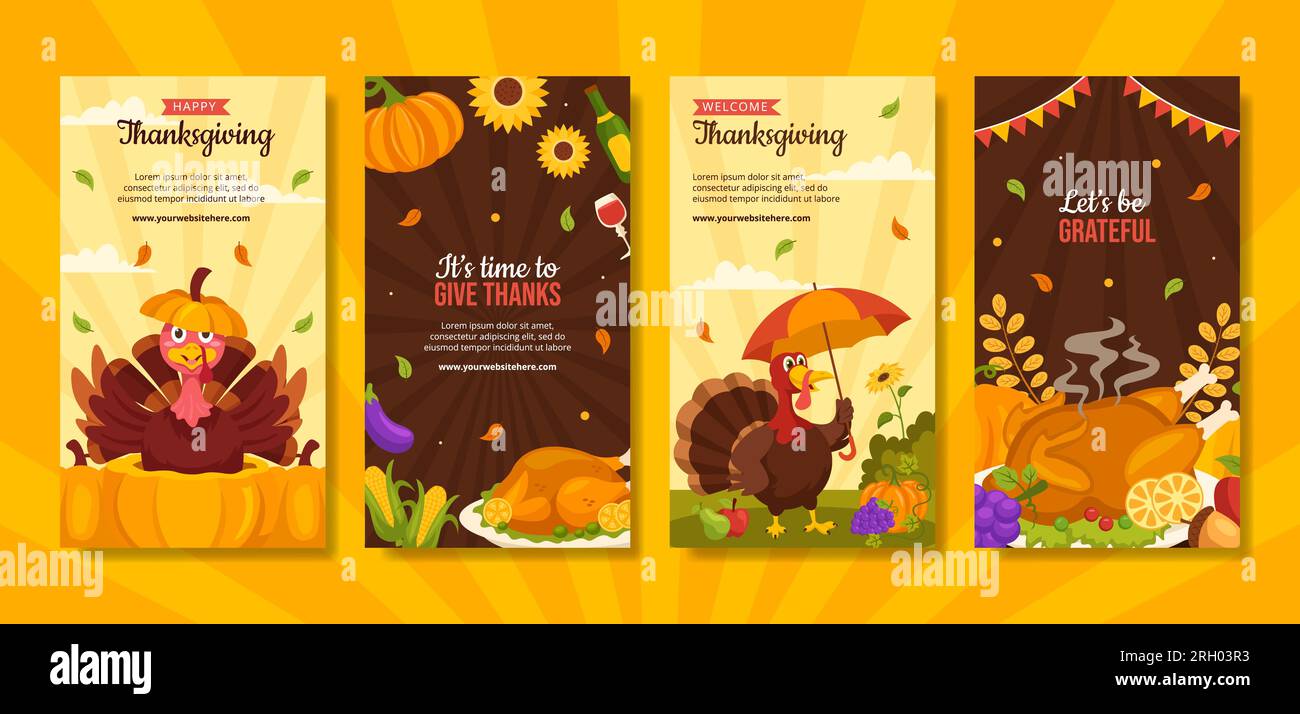 Happy Thanksgiving Social Media Stories Flat Cartoon Hand Drawn ...