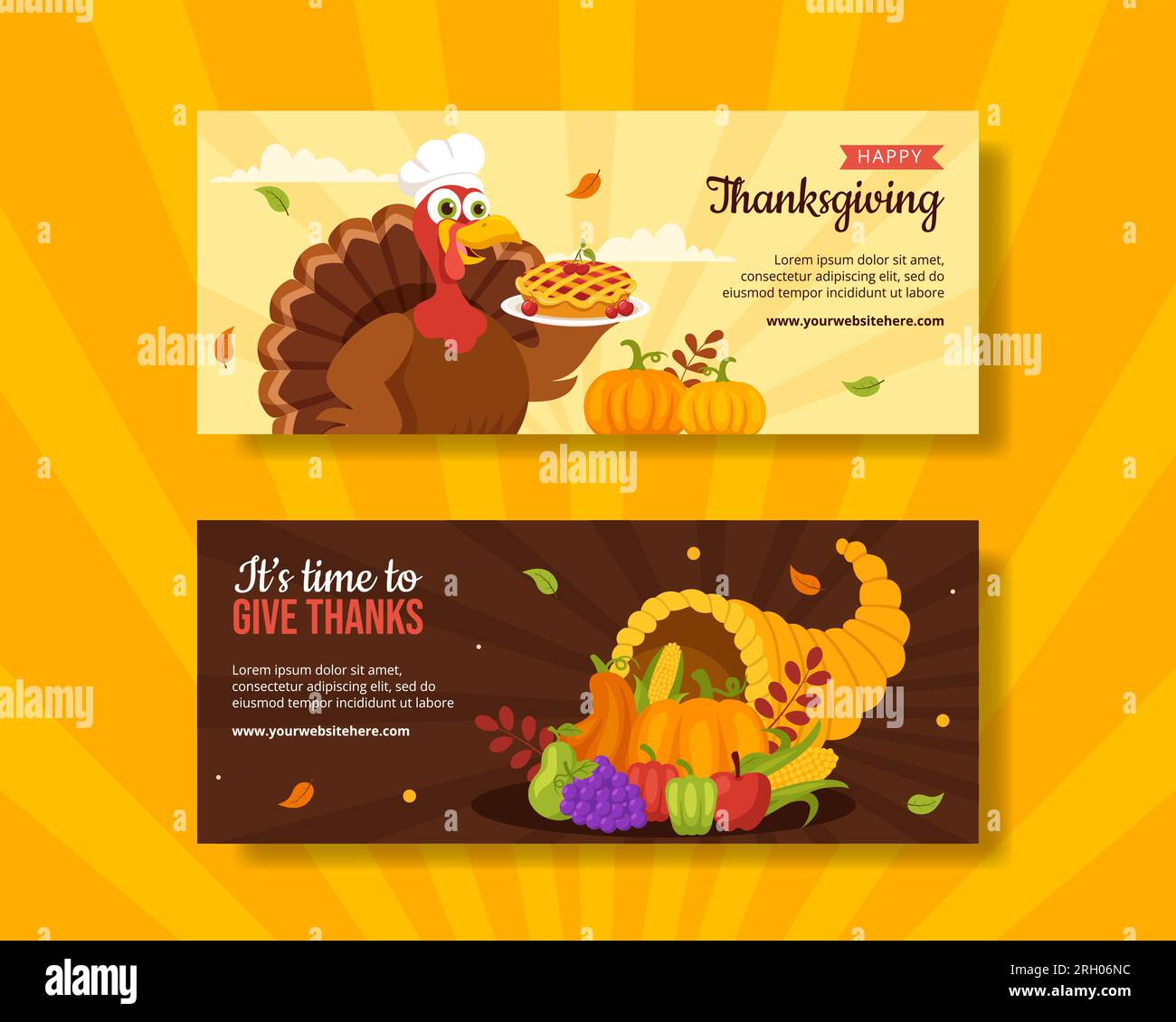 Happy Thanksgiving Horizontal Banner Flat Cartoon Hand Drawn Templates ...