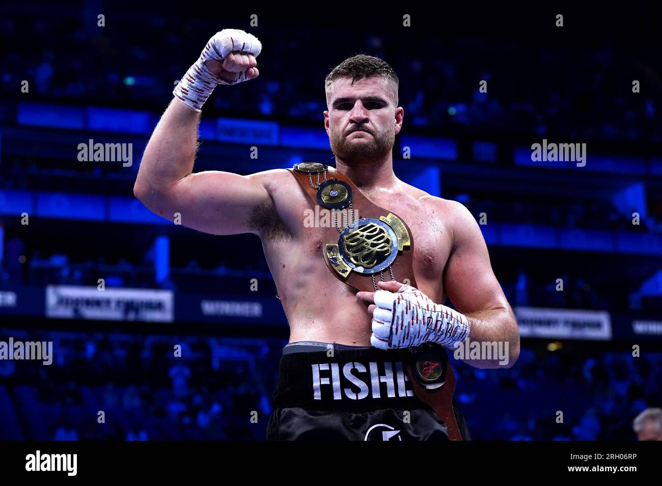 Johnny Fisher celebrates victory in the vacant Southern Area ...