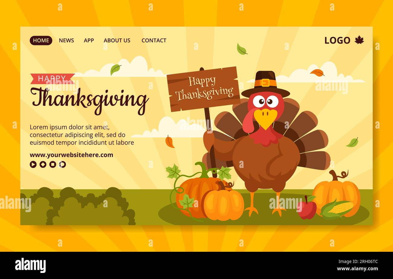 Happy Thanksgiving Social Media Landing Page Cartoon Hand Drawn ...