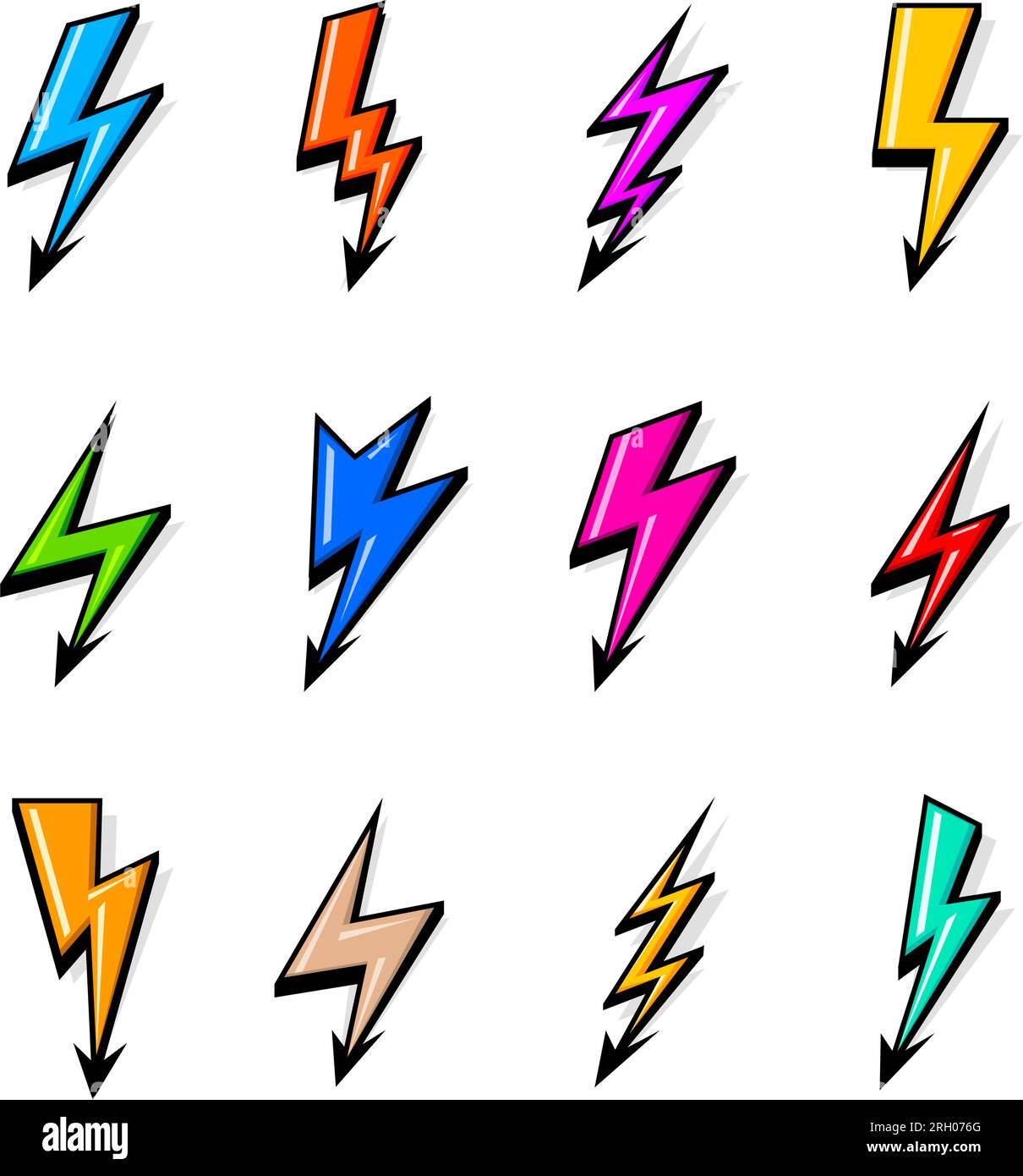Colored Lightning Bolt Icons Isolated on White. Simple Icon Storm or ...