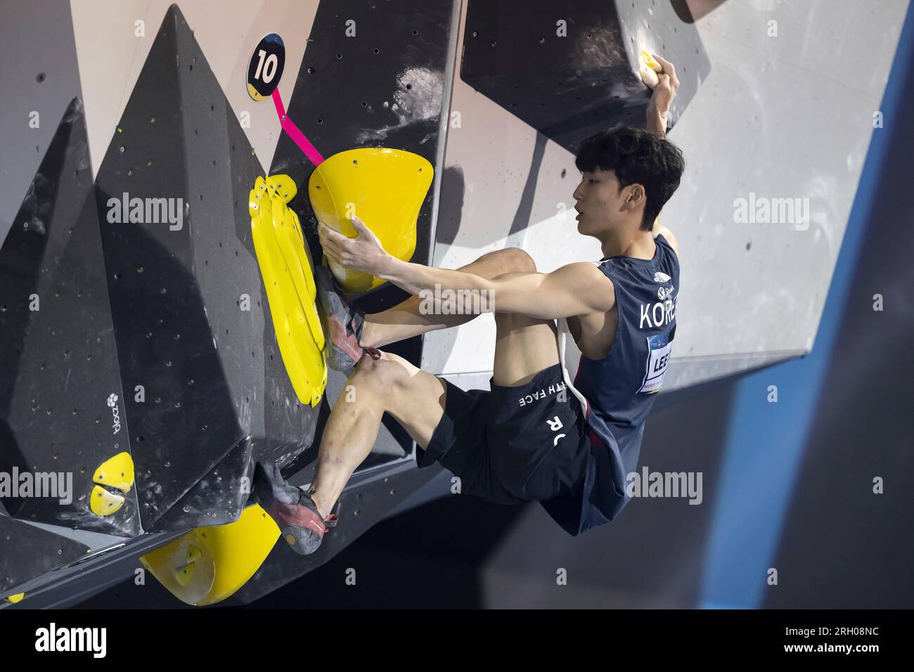 Dohyun Lee of Korea competes in the men's Boulder and Lead final at the ...