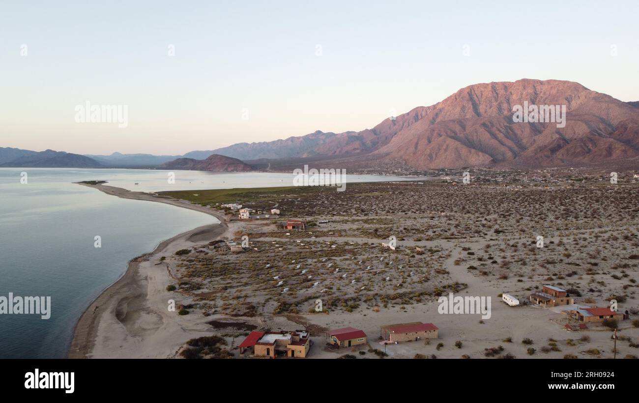 DRONE PHOTOGRAPHY OF DAWN IN BAHIA DE LOS ANGELES BAJA CALIFORNIA ...