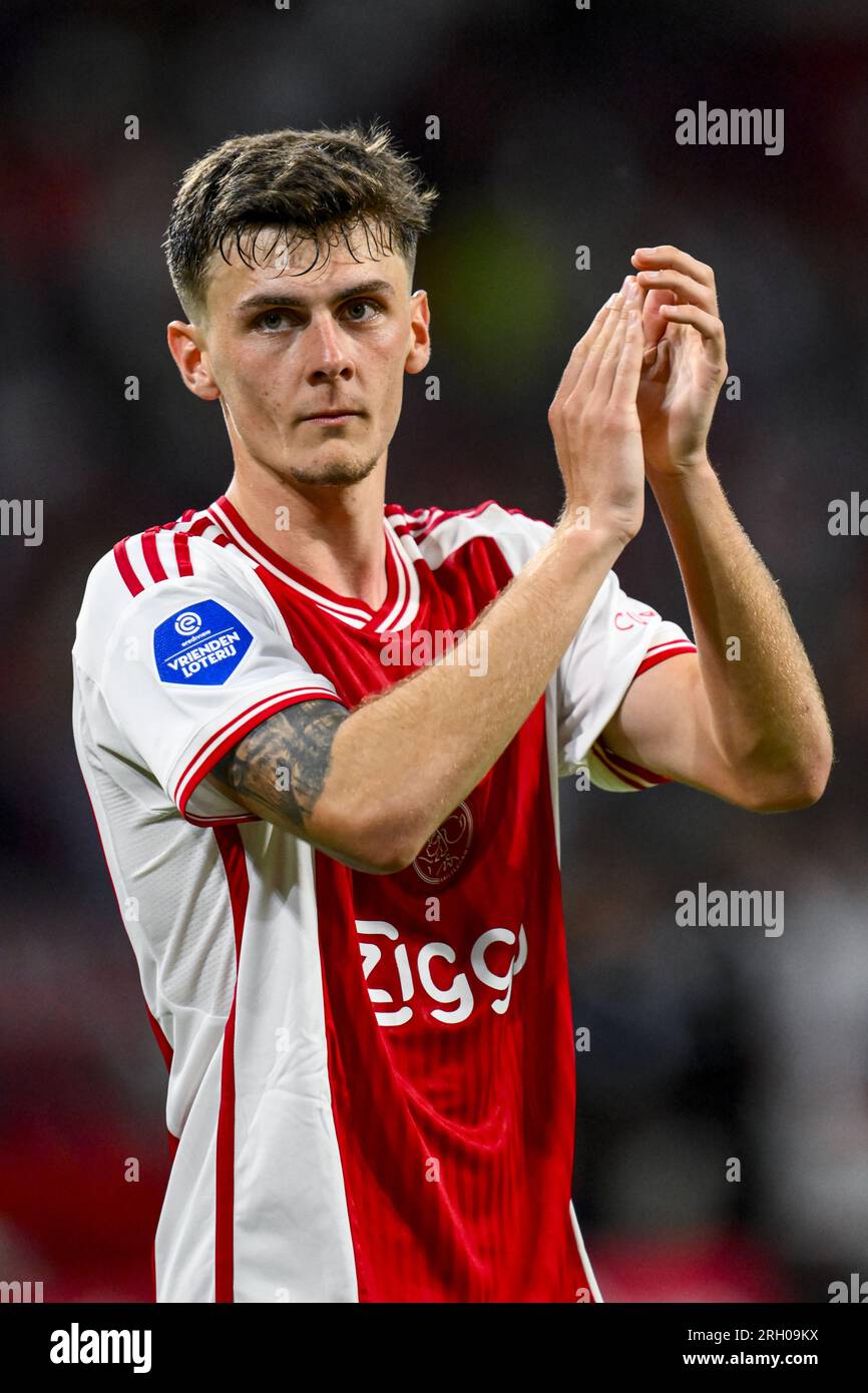 AMSTERDAM - Benjamin Tahirovic of Ajax celebrates victory during the ...
