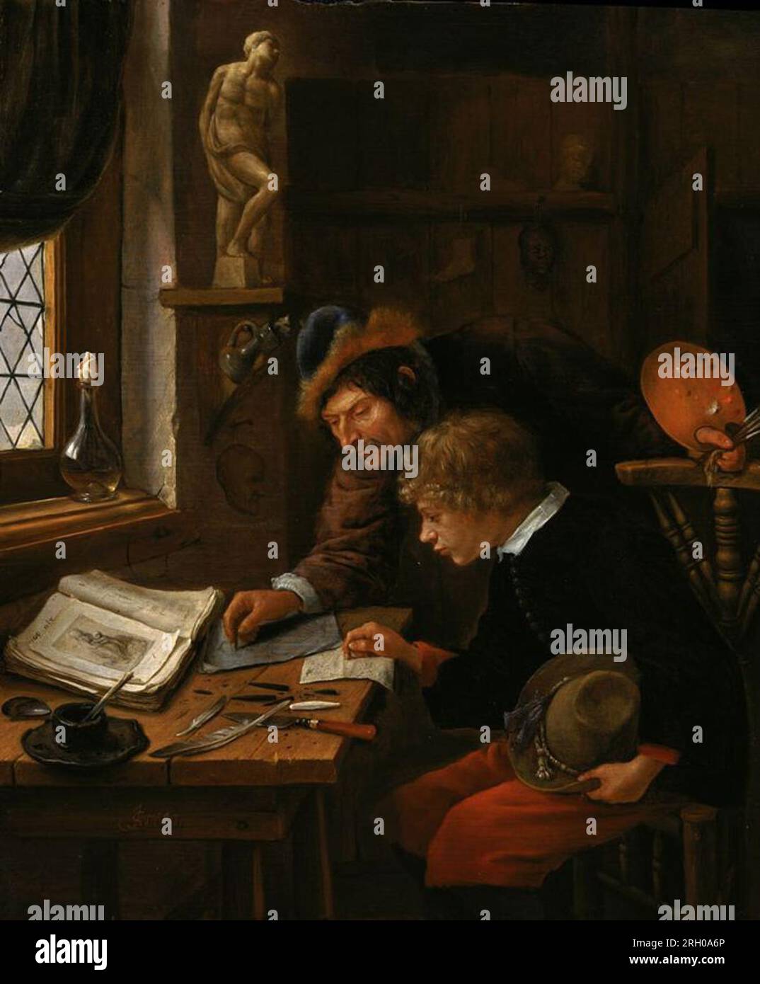 The drawing lesson for a boy holding a hat between circa 1660 and circa ...