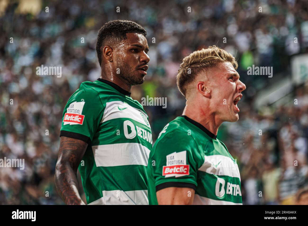 Viktor Gyokeres celebrates after scoring his first goal during Liga ...