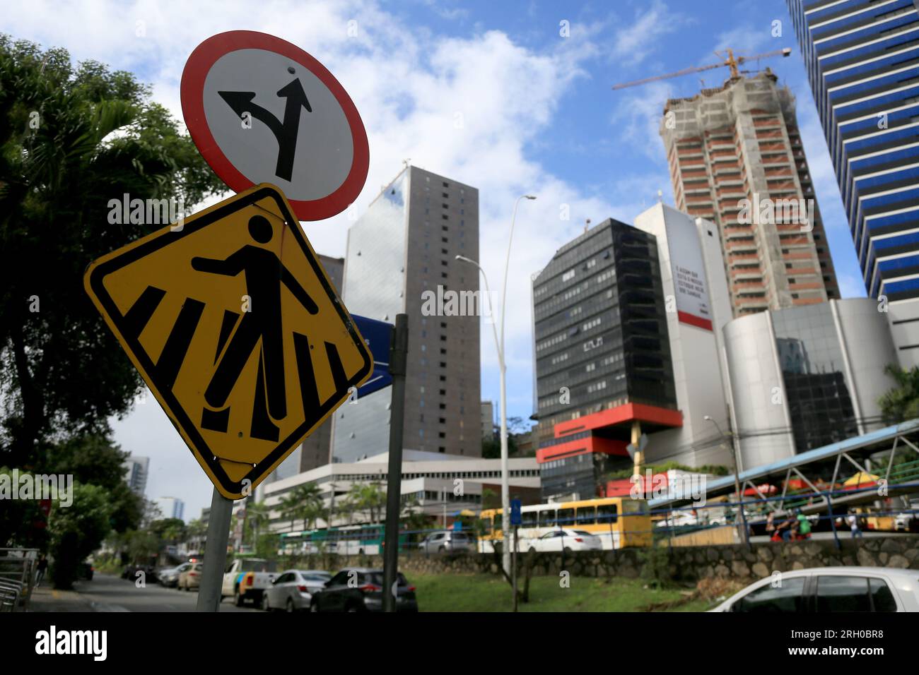 salvador, bahia, brazil - august 11, 2023: traffic signs indicate turn ...