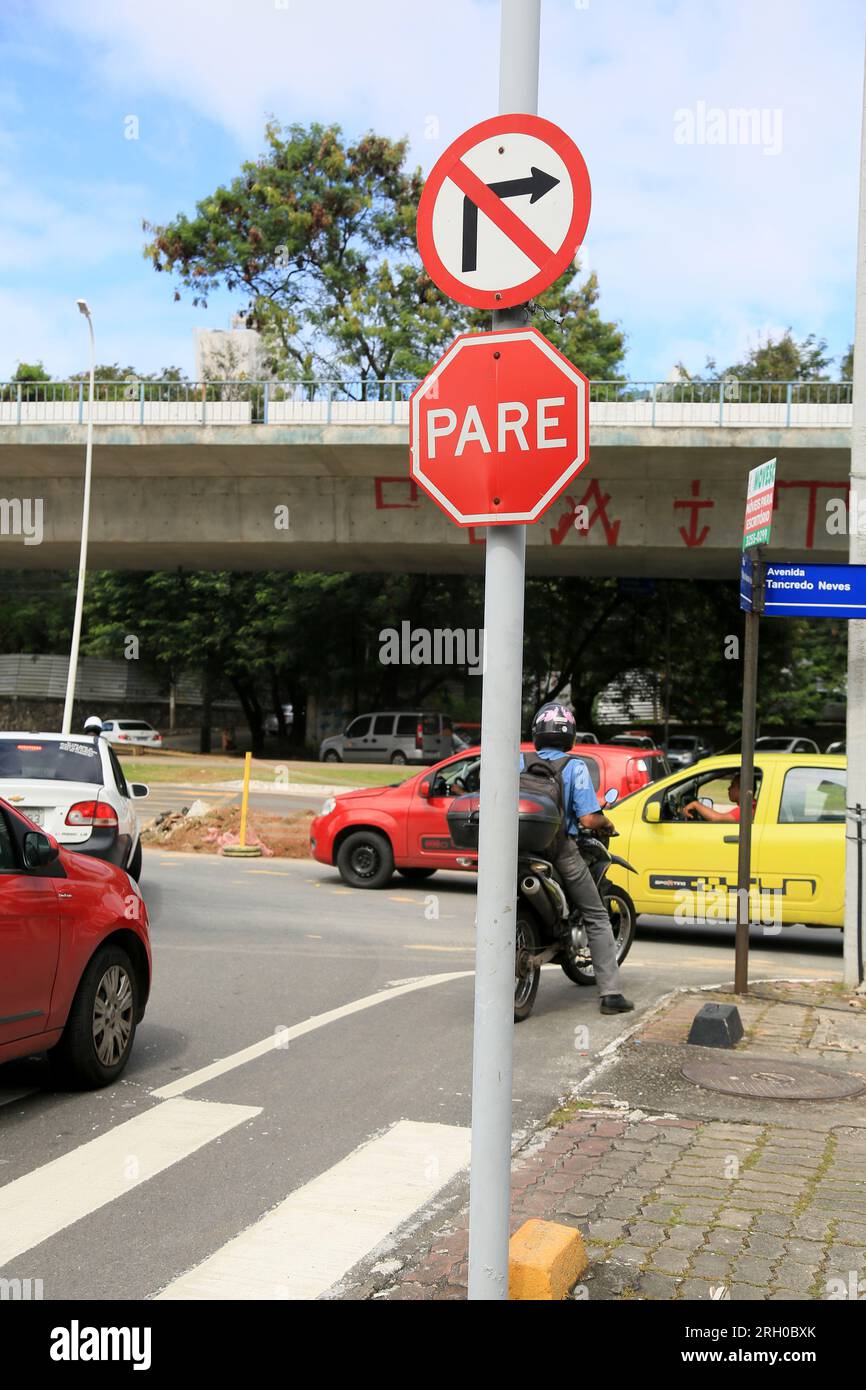 salvador, bahia, brazil - august 11, 2023: traffic signs indicate ...