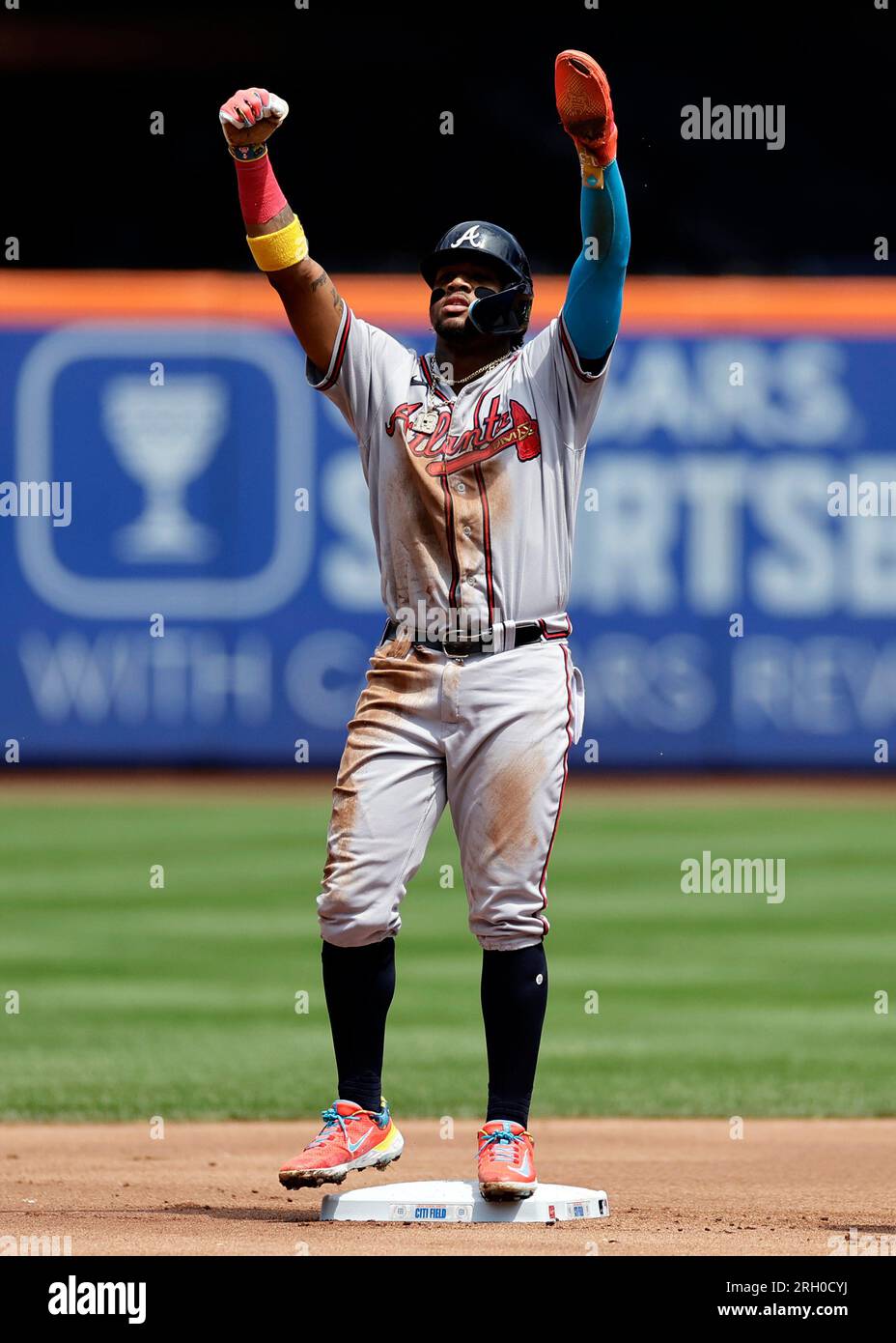 Atlanta Braves' Ronald Acuna Jr. reacts against the New York Mets ...