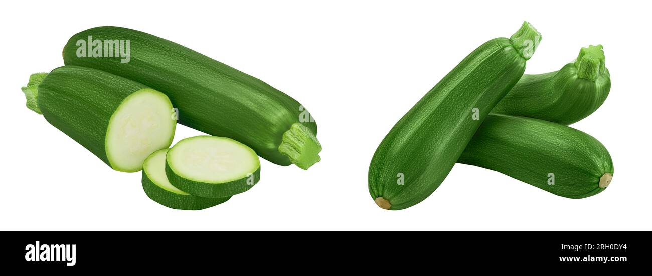 Fresh whole zucchini isolated on white background with full depth of ...