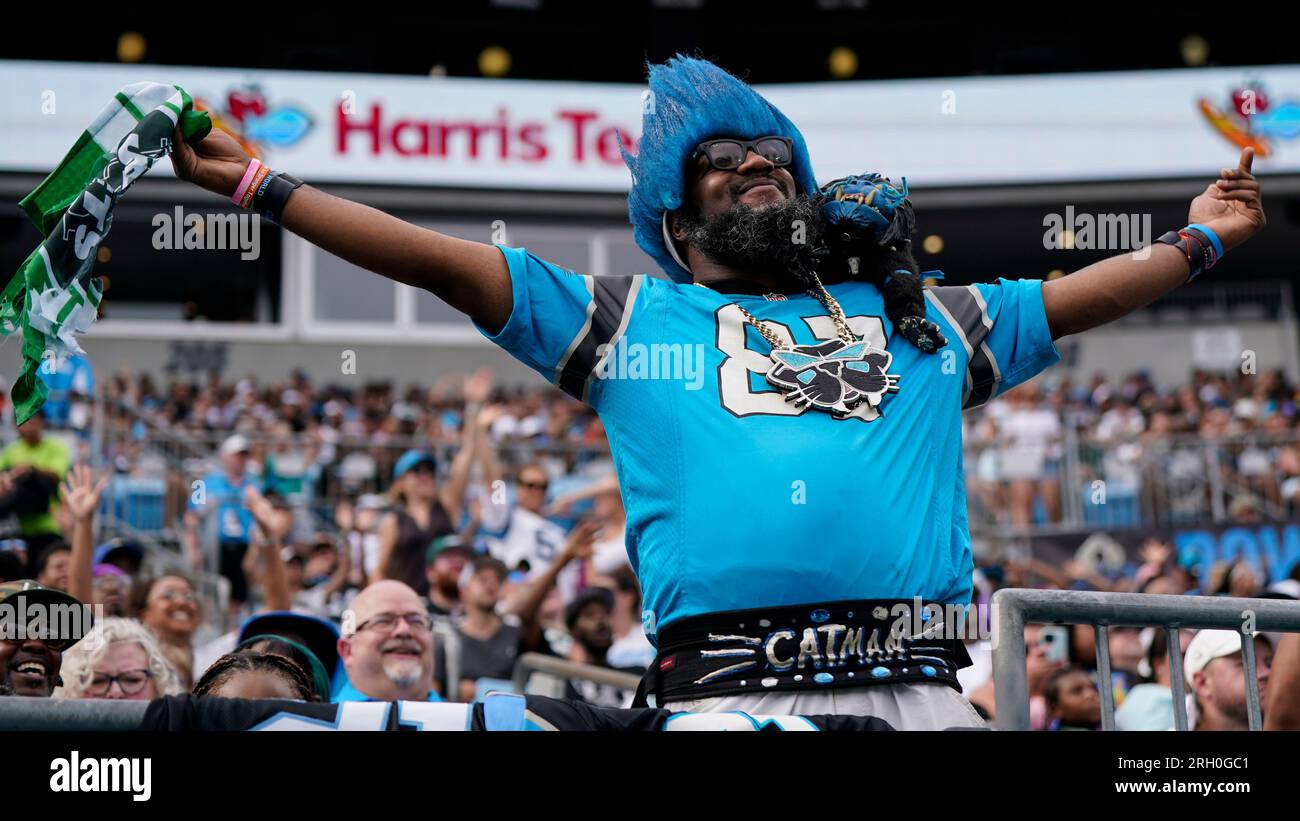 A Carolina Panthers fan cheers during the first half of an NFL ...