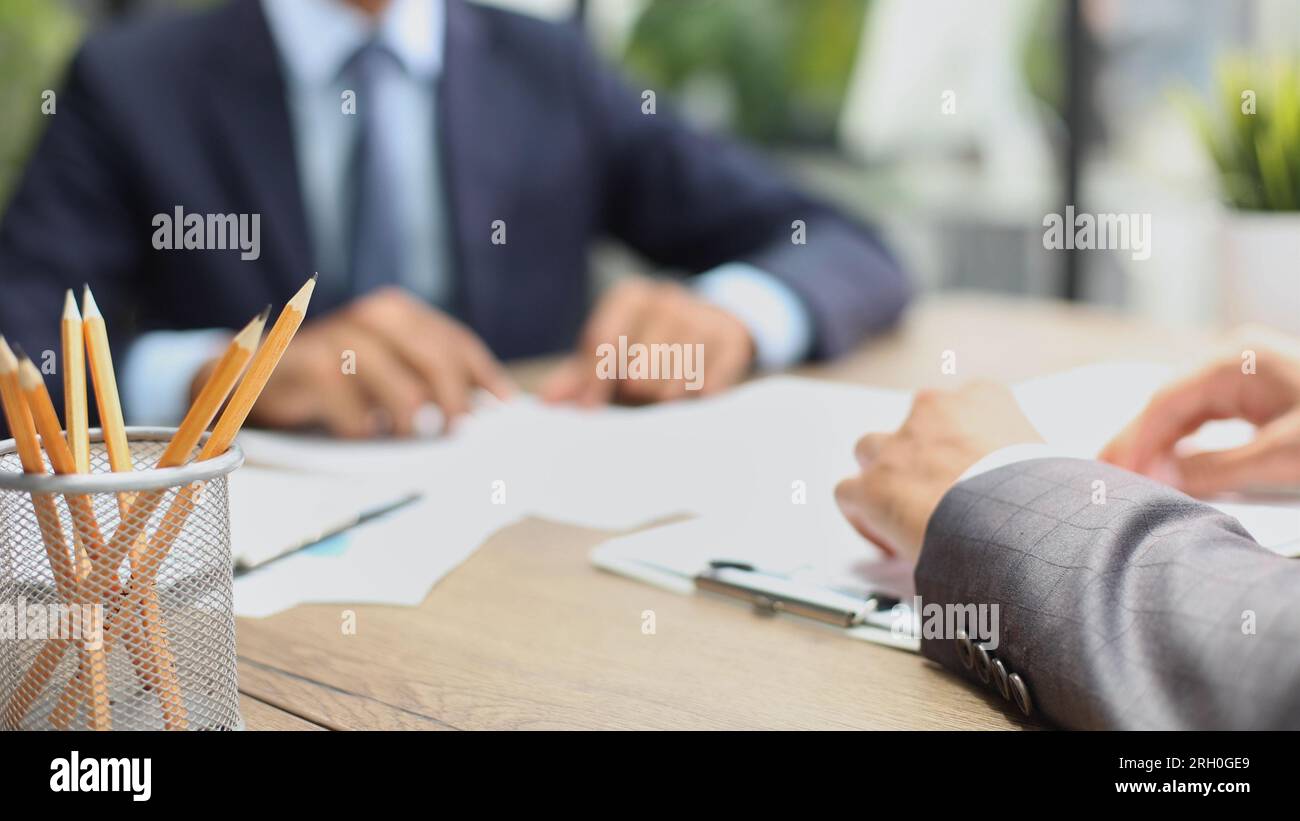 Hands of business leader, coach talking to diverse team Stock Photo - Alamy