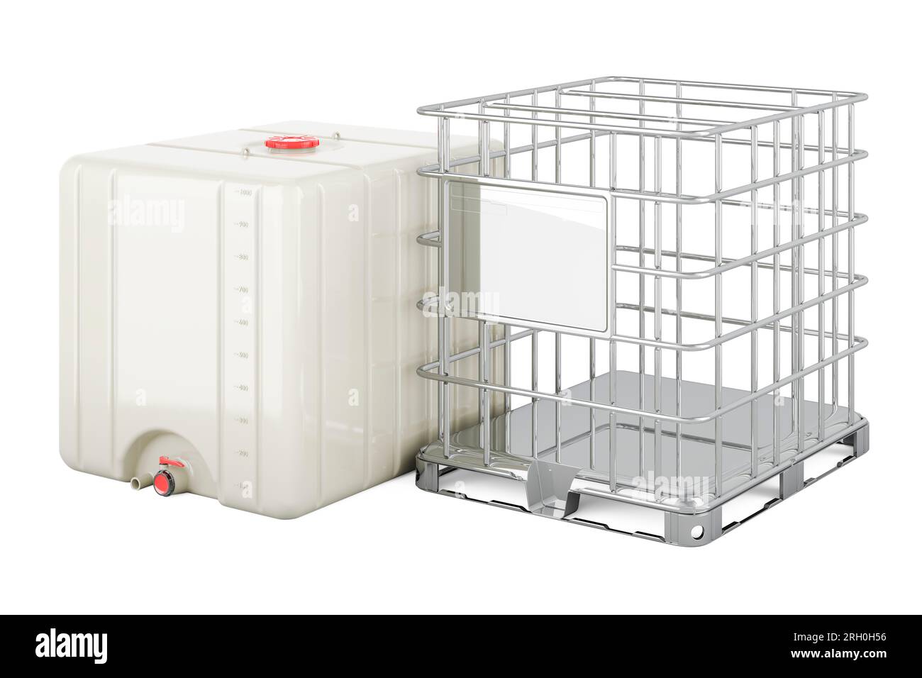 Cubic container and metal crate, 3D rendering isolated on white ...