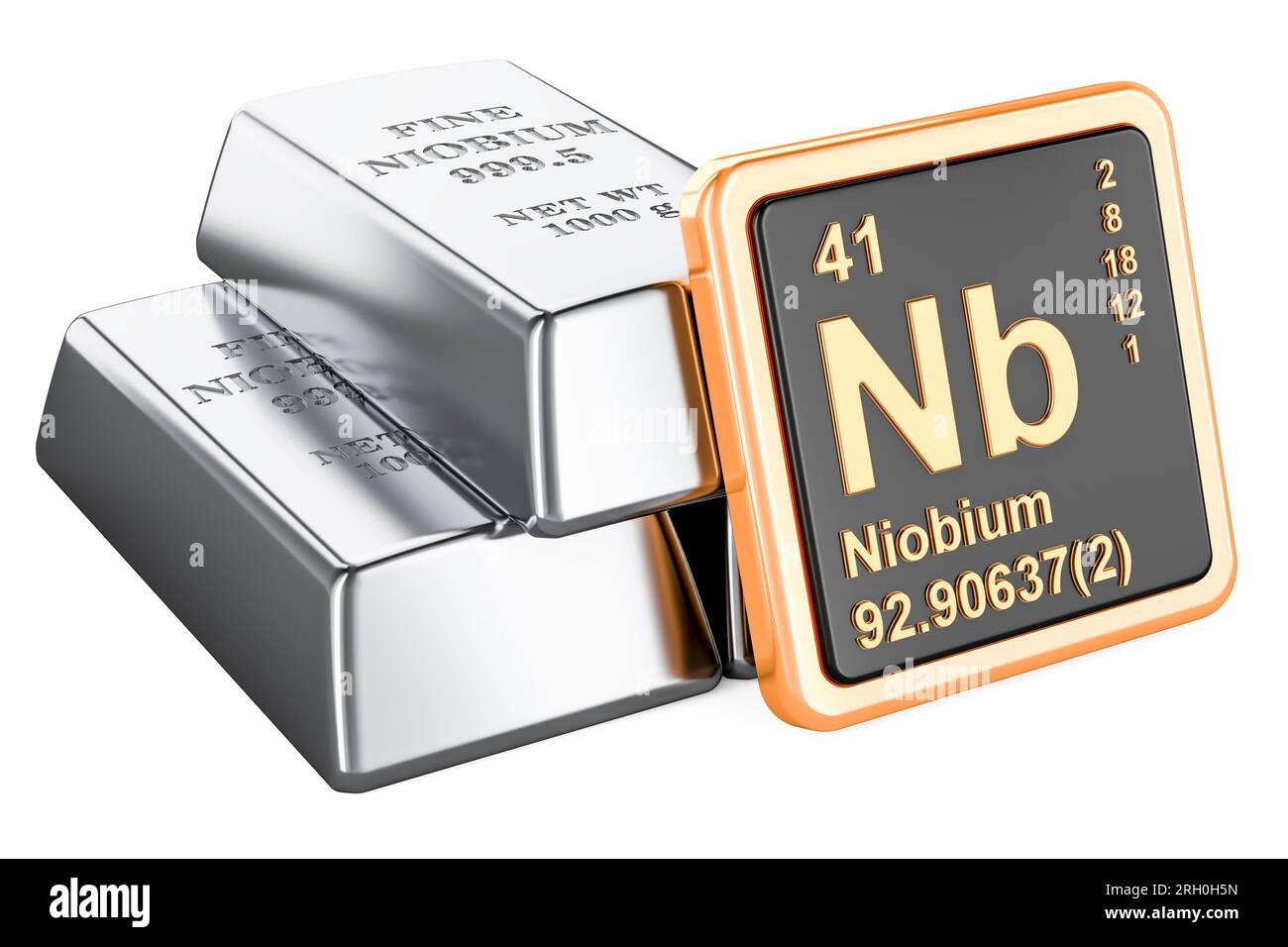 Niobium ingots with chemical element icon Niobium Nb, 3D rendering ...