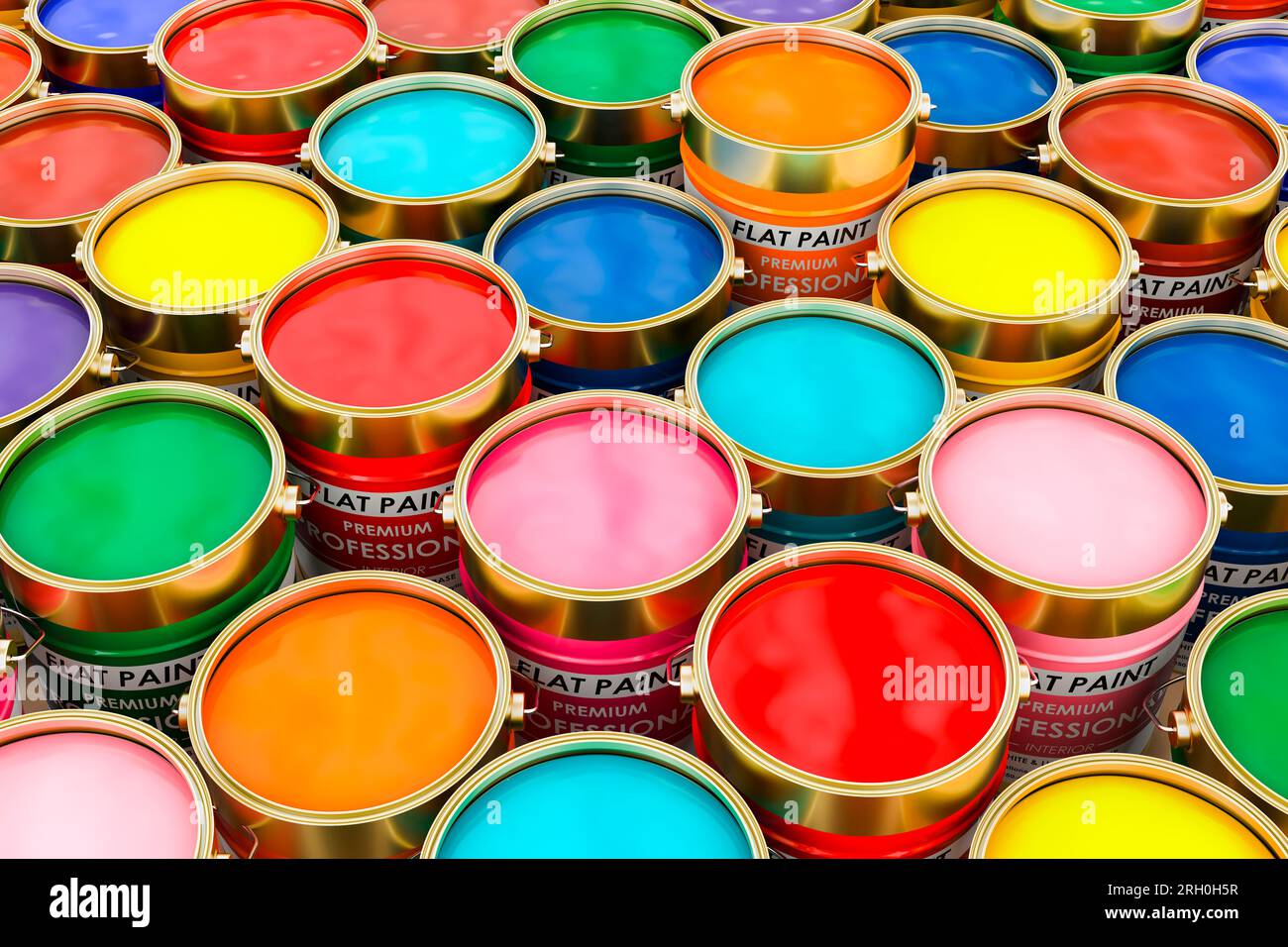 Paint cans closeup background, top view. 3D rendering Stock Photo - Alamy