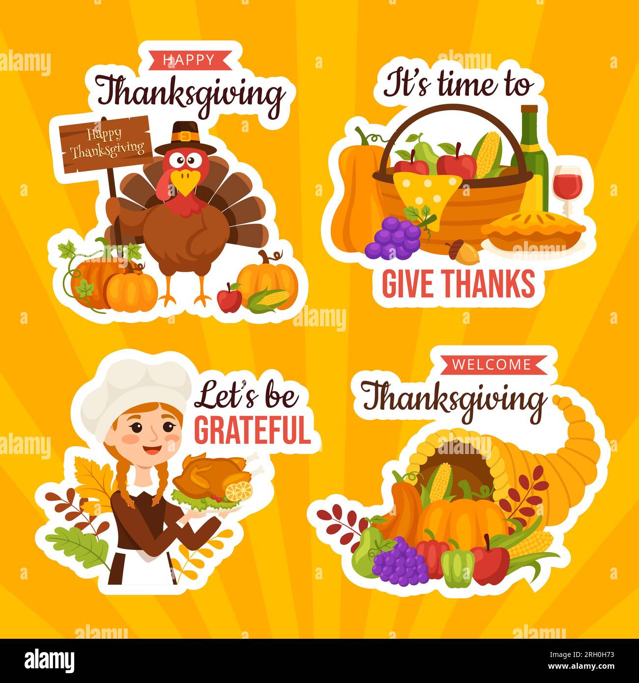 Happy Thanksgiving Label Flat Cartoon Hand Drawn Templates Background ...